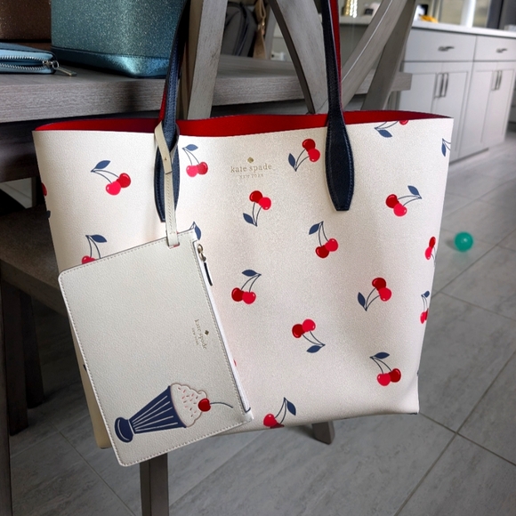 kate spade | Bags | Kate Spade Large Reversible Dancing Cherry Tote And ...
